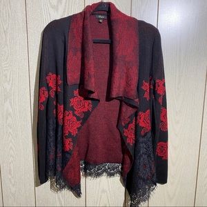 Cupio | Sweaters | Cupio Red And Black Rose Lace Sweater | Poshmark